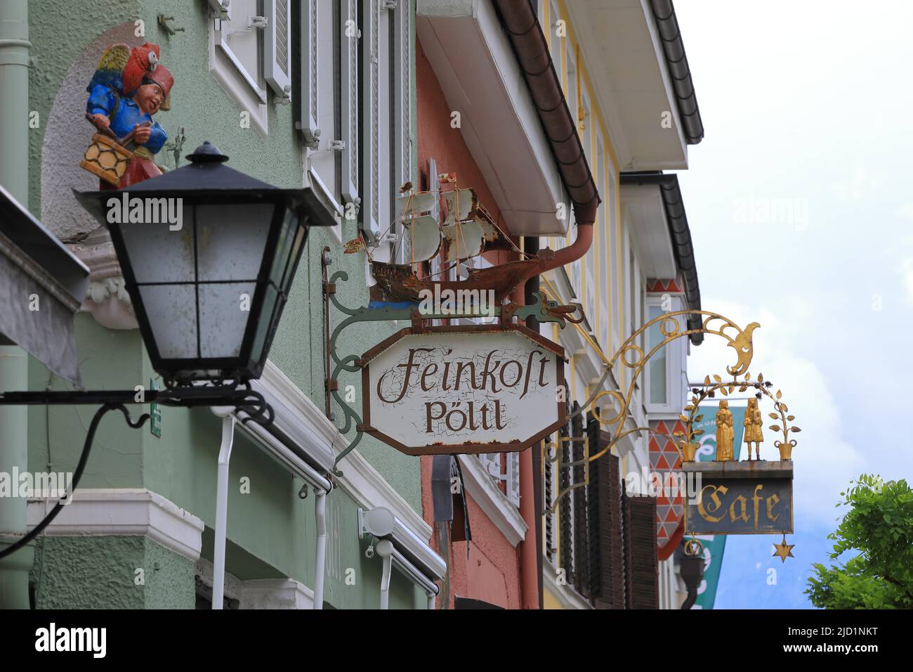 Historical business signs, Murnau, Upper Bavaria, Bavaria, Germany ...