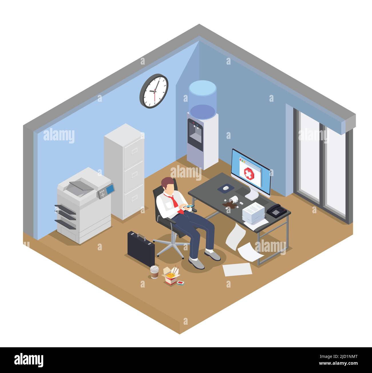 Professional burnout depression frustration isometric composition with ...