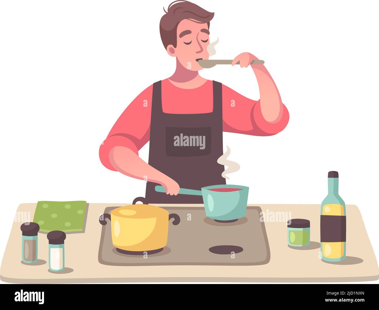 Hobby cartoon composition with male character cooking food with ...