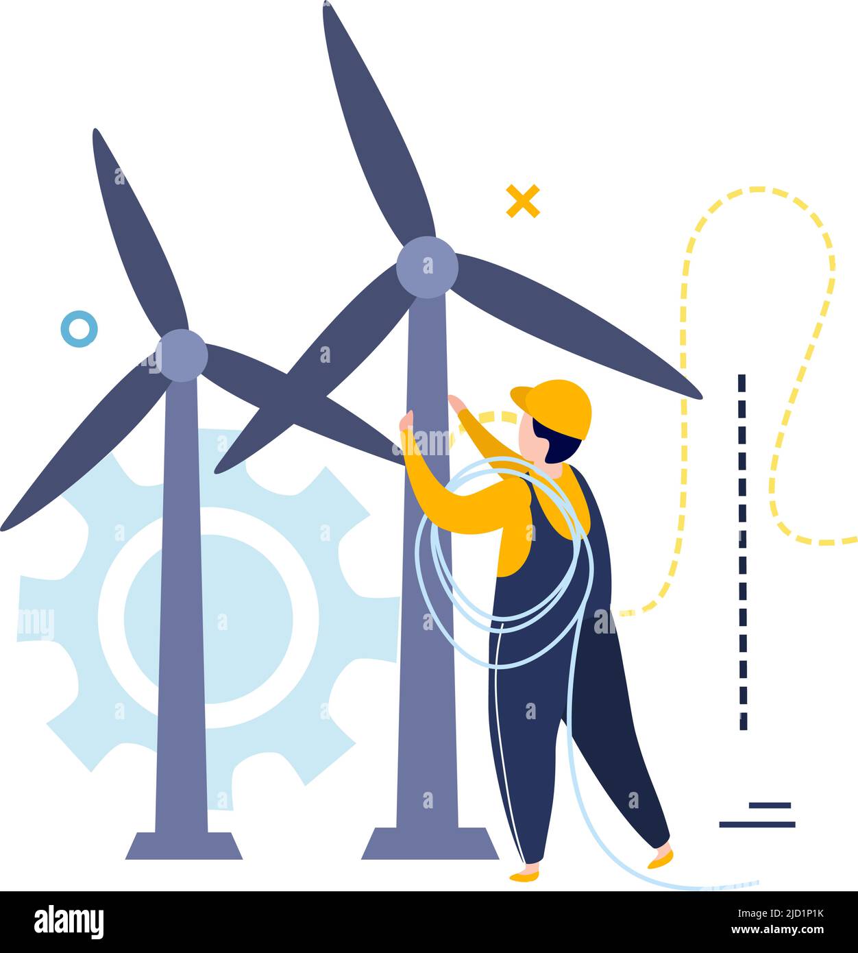 Electricity and lighting flat icons composition with character of ...