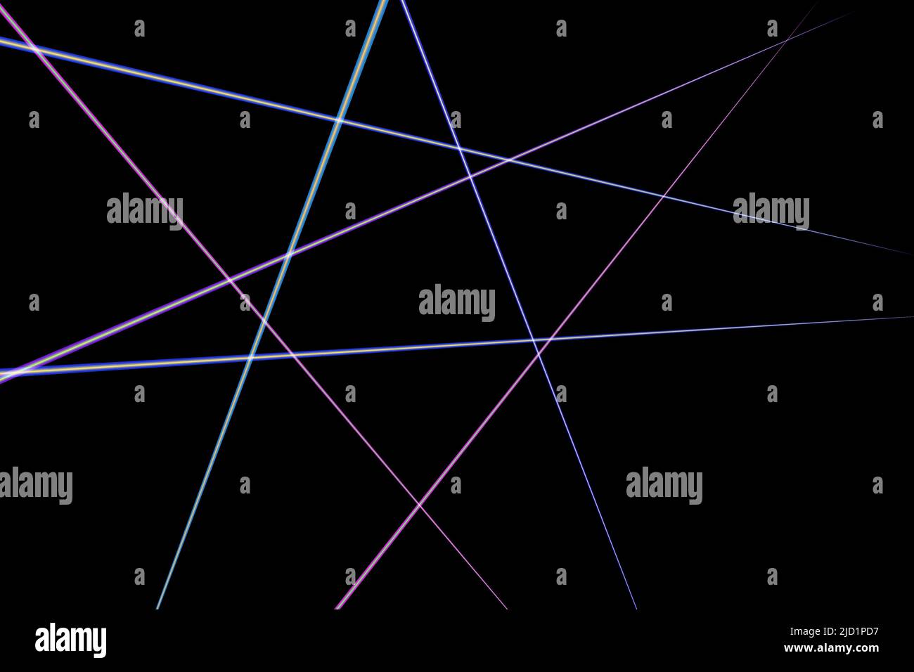 Laser field.Intersecting glowing laser security beams on a dark ...