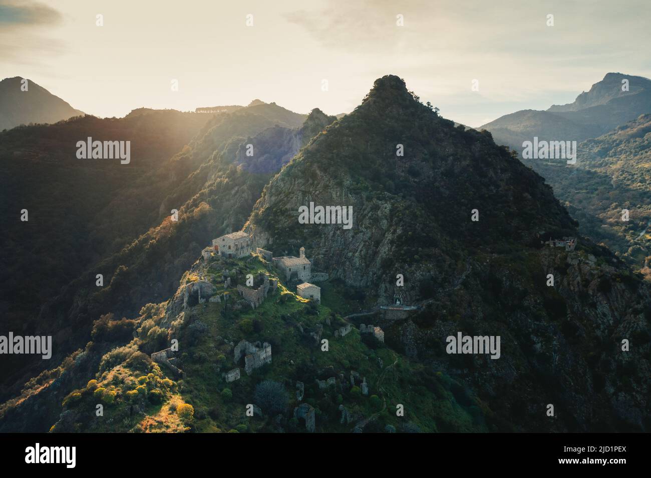 Ancient ruins of Samo on the top of the mountain. Aspromonte Calabria ...