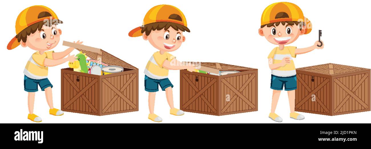 Cartoon boy putting his toy into the box illustration Stock Vector ...