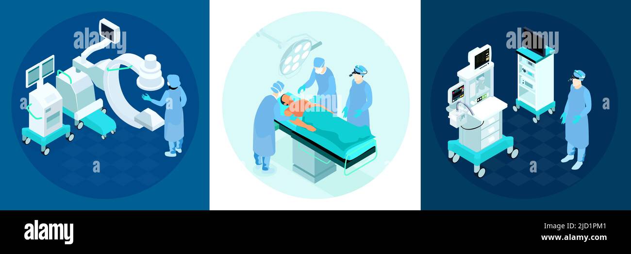 Operation room concept 3 isometric compositions with modern medical ...