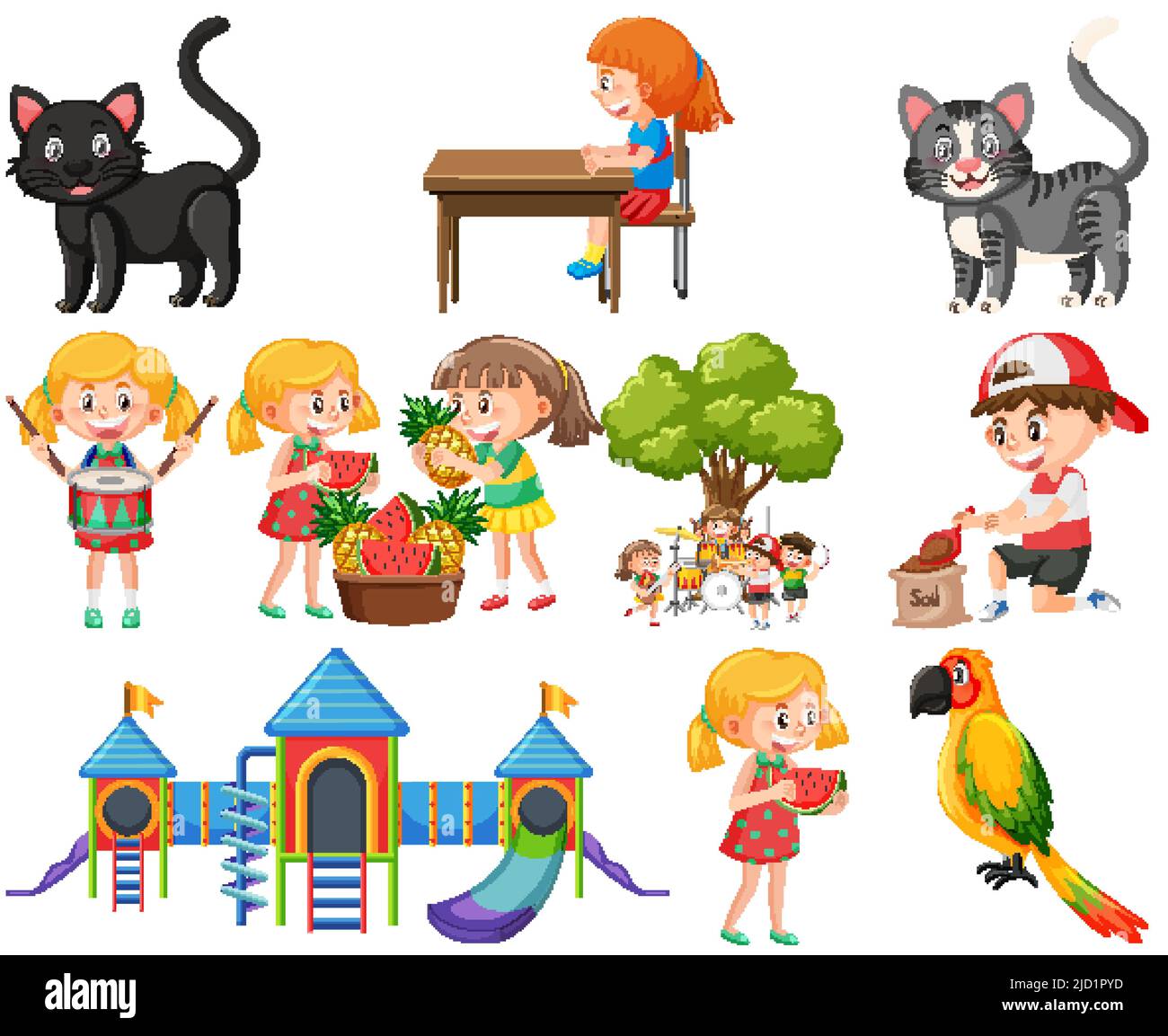 Set of different cute kids and objects illustration Stock Vector Image ...