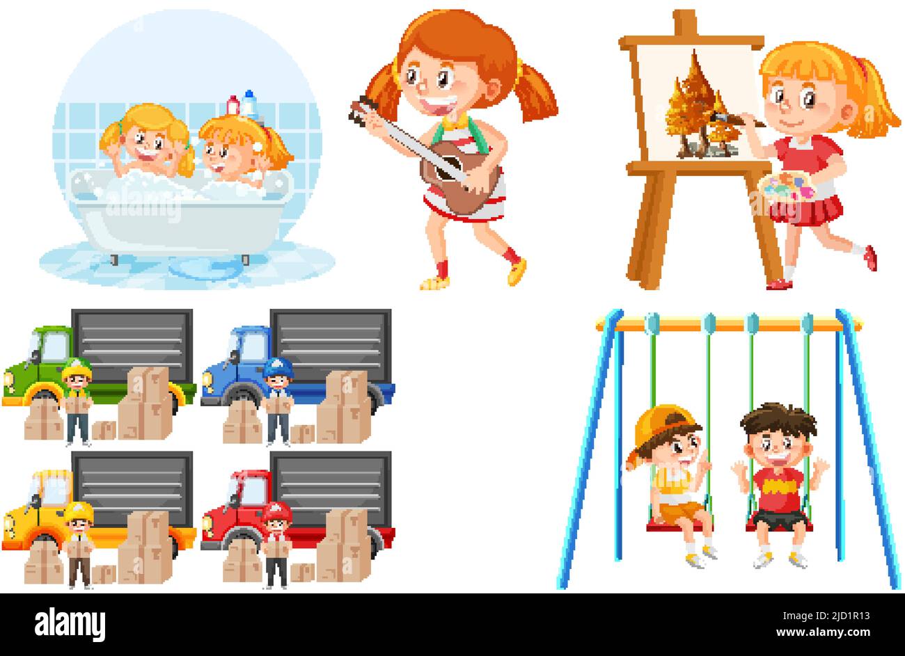 Set of children doing different activities illustration Stock Vector ...