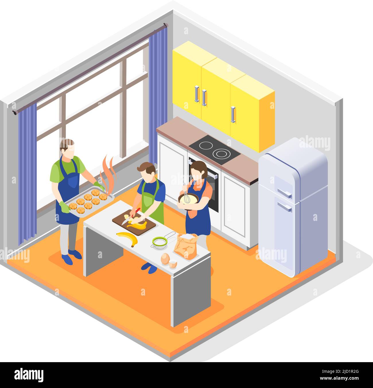 Family cooking together concept with culinary symbols isometric vector ...