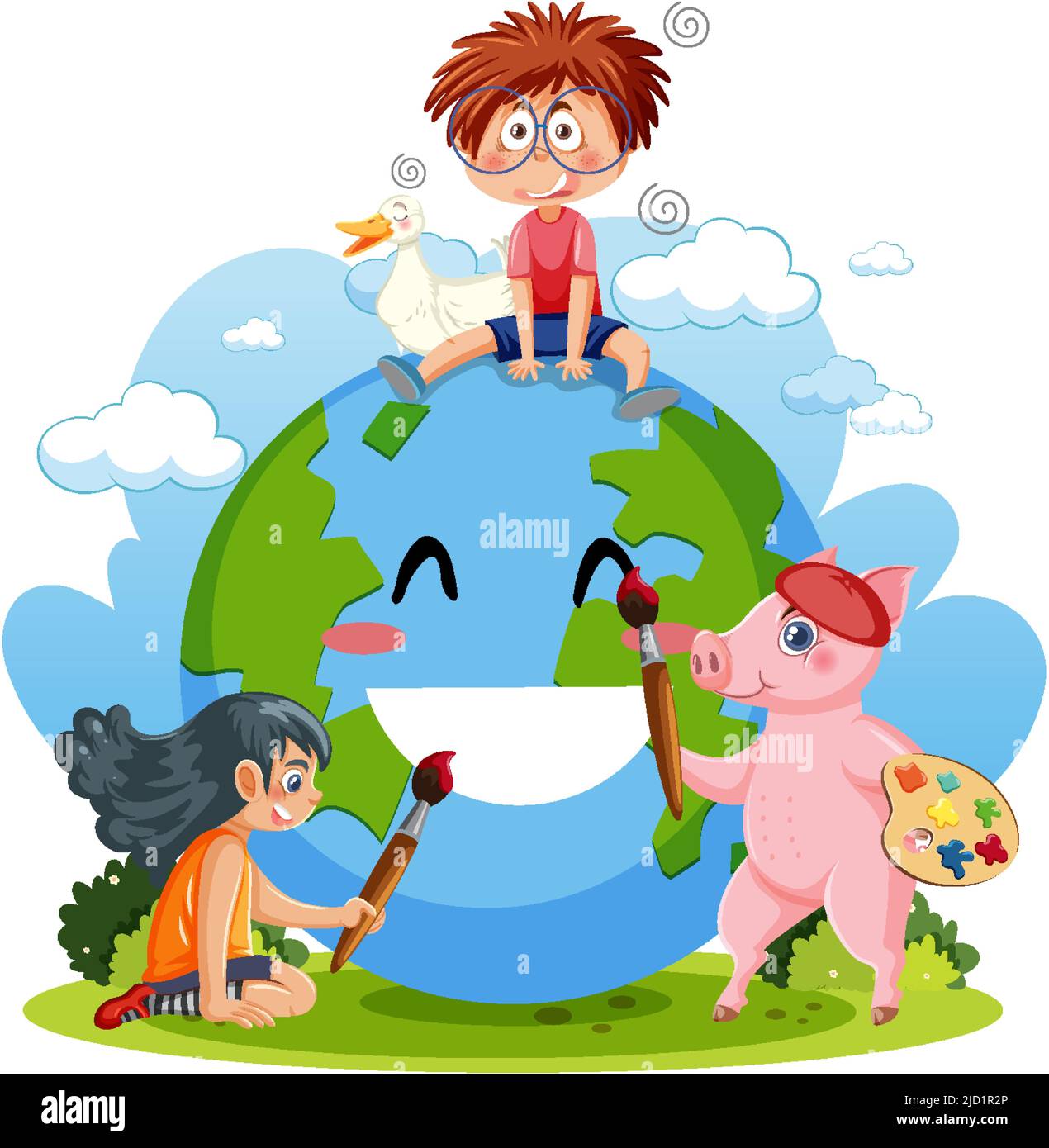 Smile earth with cartoon character illustration Stock Vector Image ...