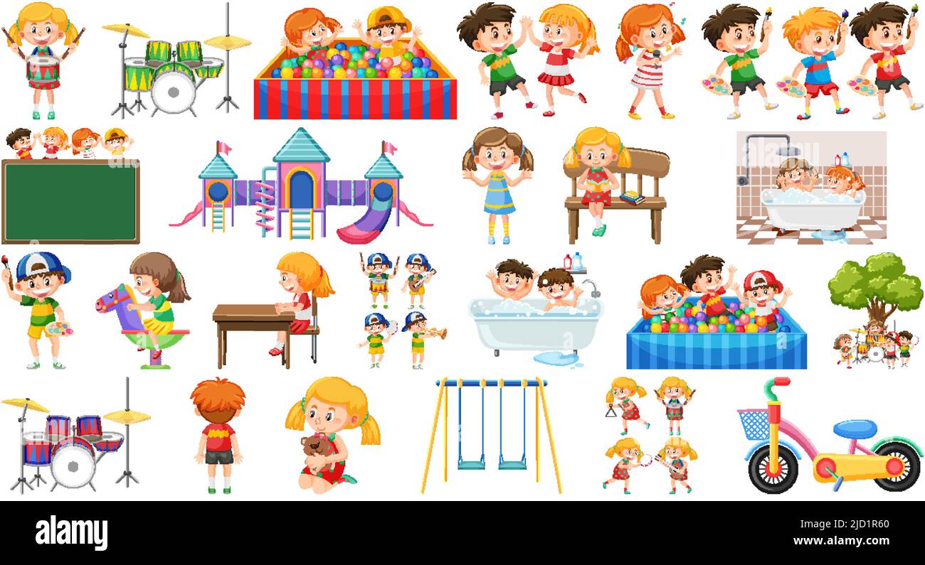 Set of children doing different activities illustration Stock Vector ...