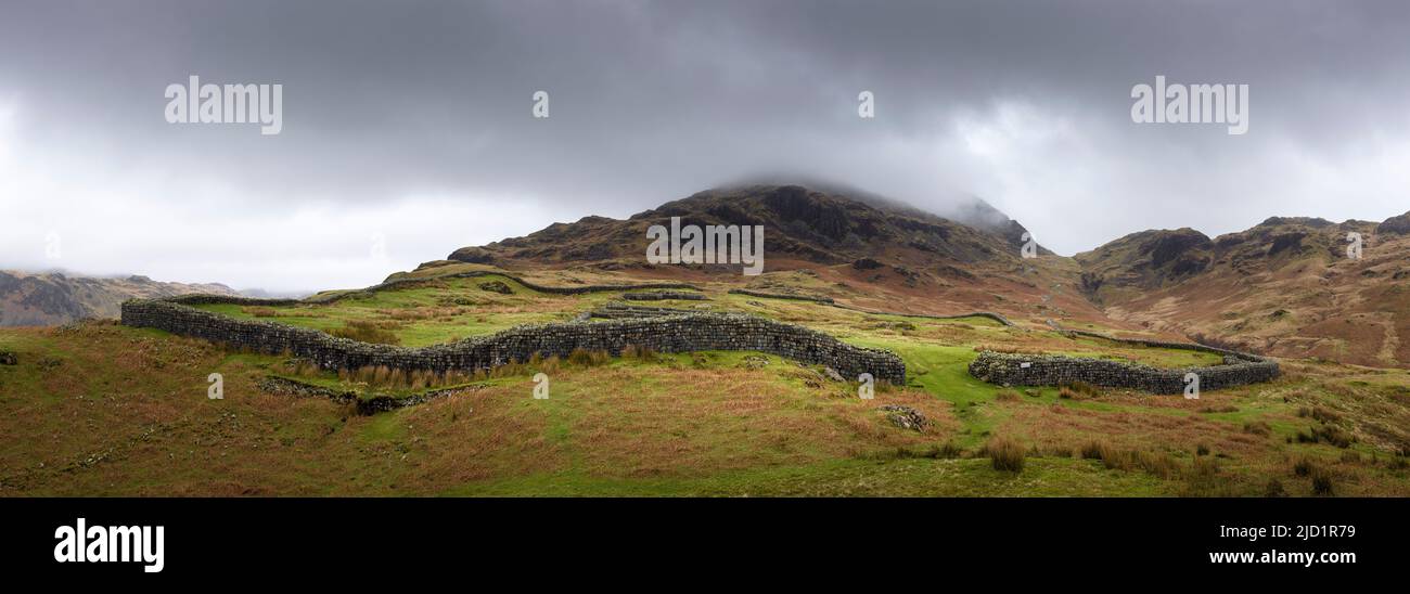 Hardknott Roman Fort below Border End summit in the Lake District ...