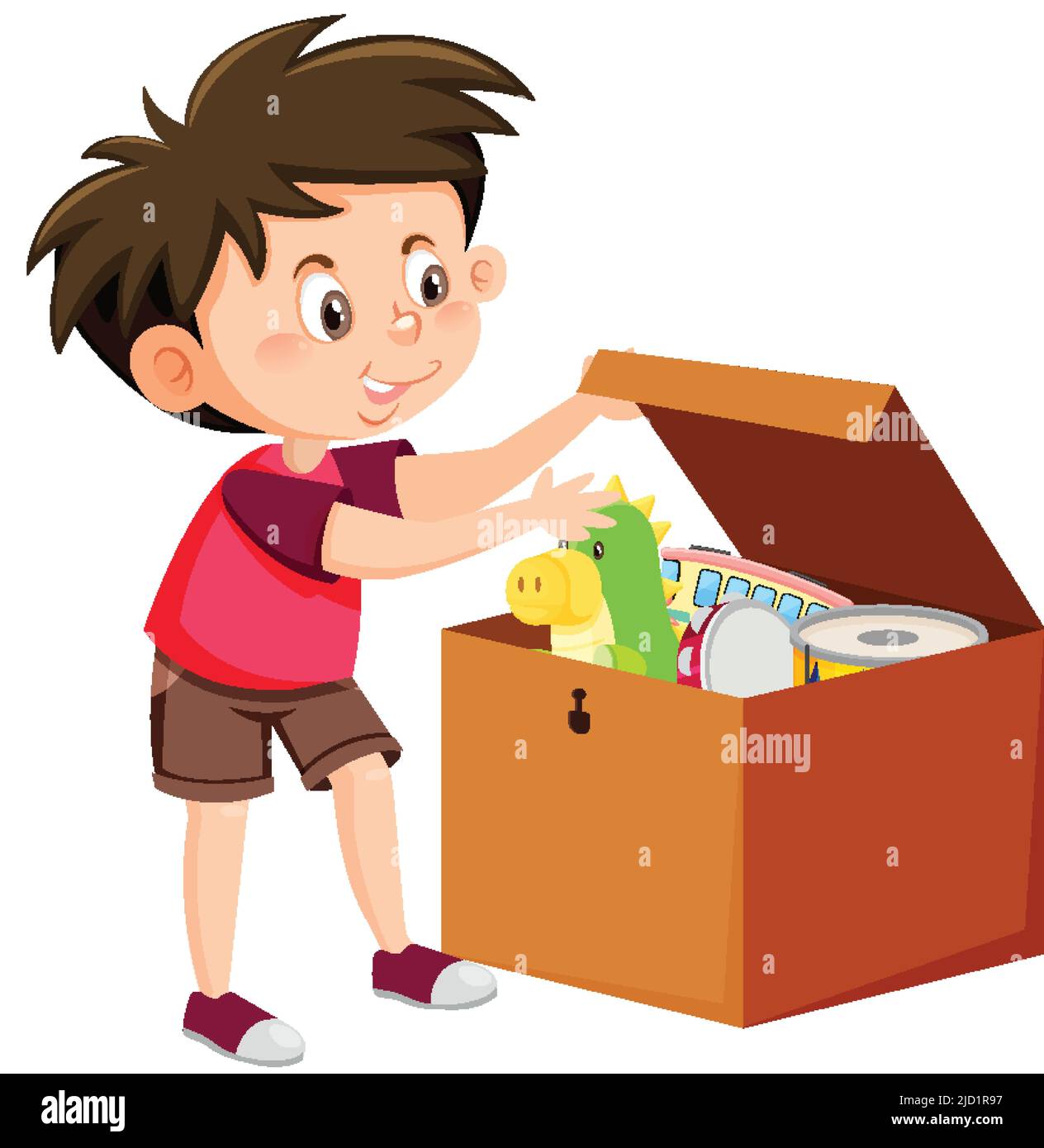 A boy putting his toy into the box illustration Stock Vector Image ...