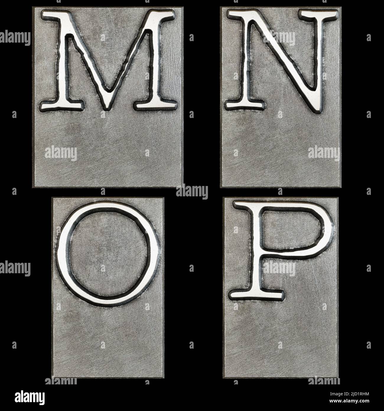 3D rendering of metal typewriter print head alphabet - letters M-P ...