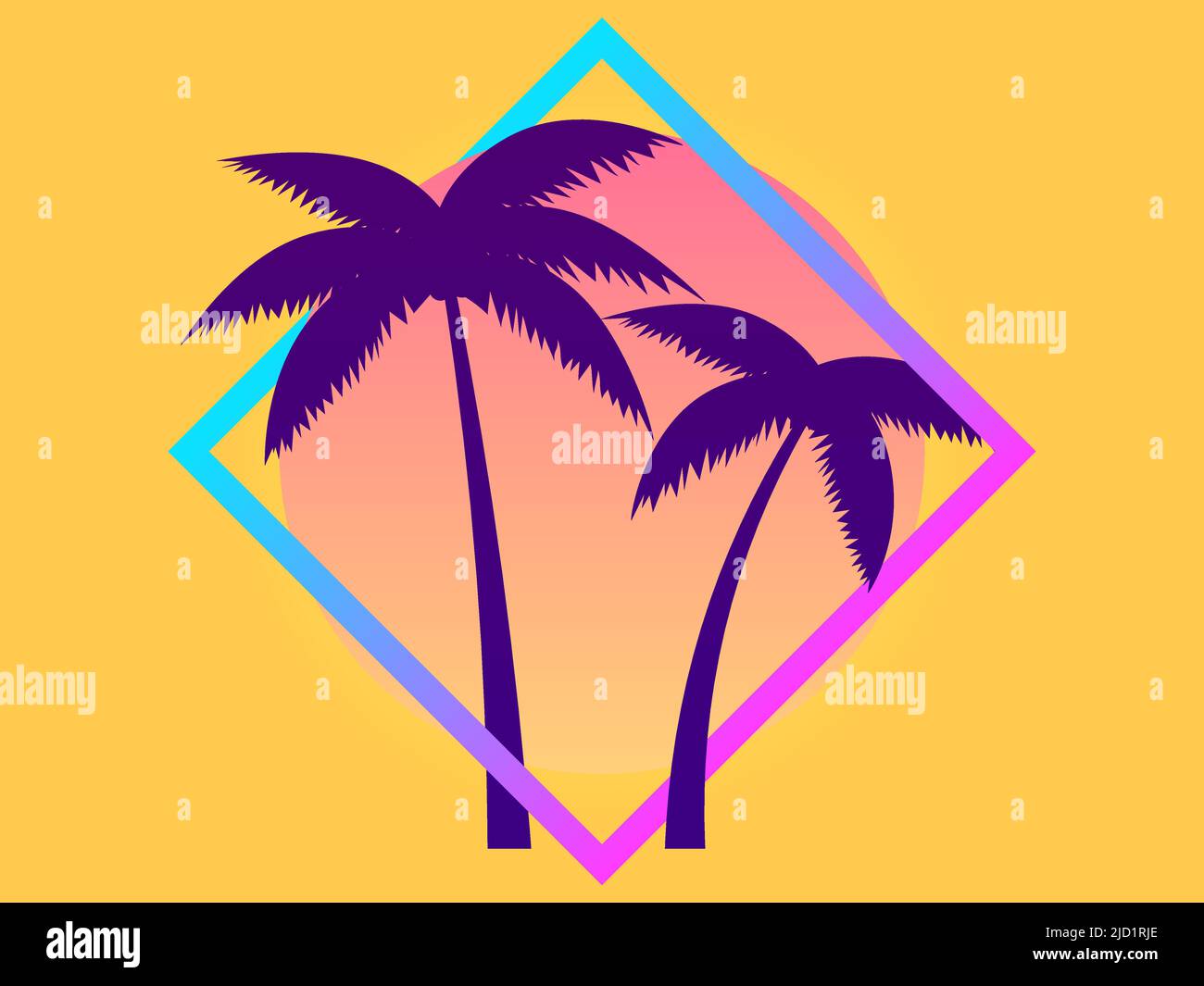 80s palm trees at sunset. Summer time. Retro futuristic sun. Synthwave ...