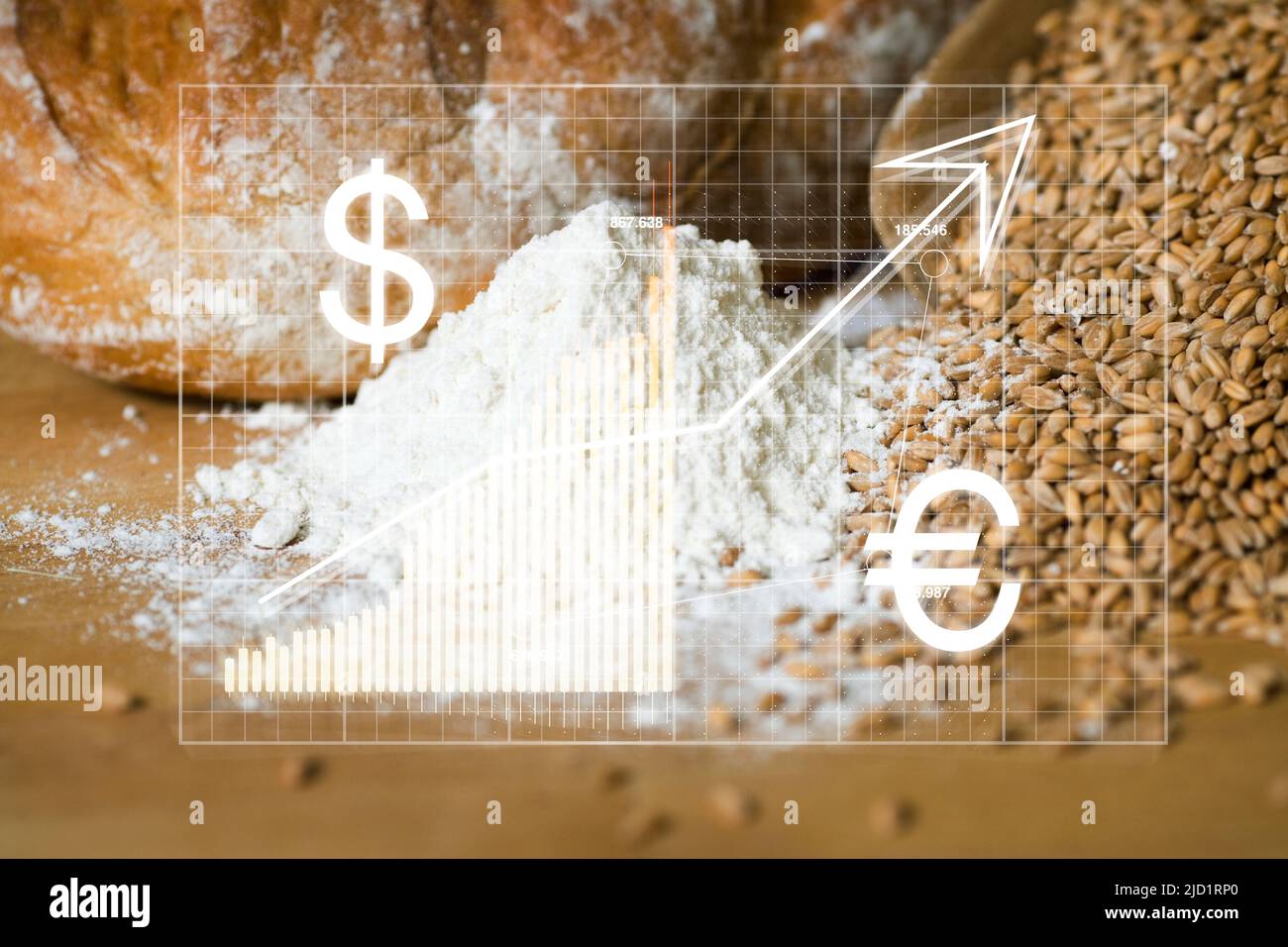 Financial chart and grain bread and flour Stock Photo - Alamy