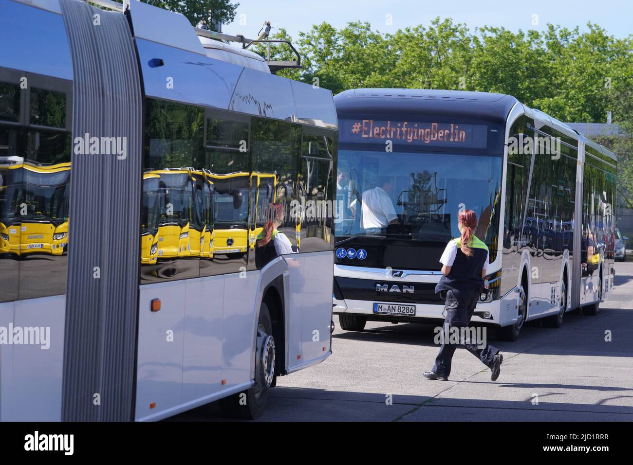 Berlin, Germany. 17th June, 2022. E-buses from various manufacturers ...