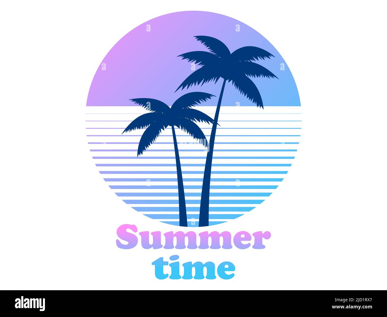 Palm trees and retro sun in 80s style isolated on white background ...