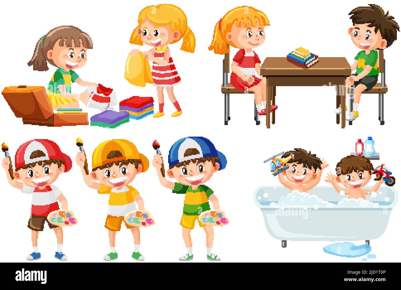 Set of children doing different activities illustration Stock Vector ...