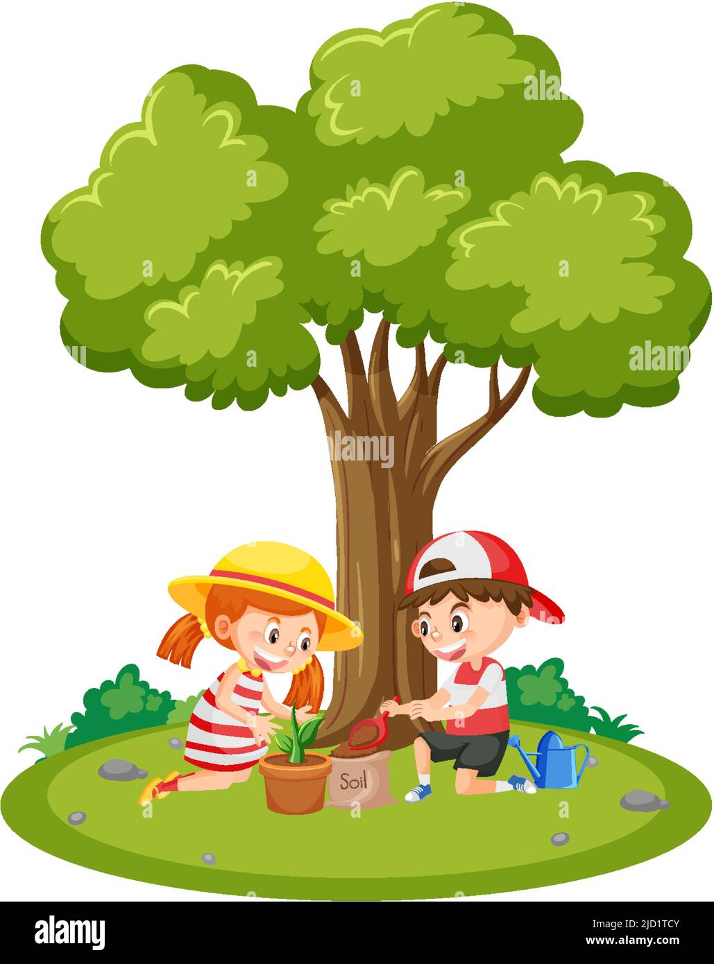 Outdoor scene with children planting tree illustration Stock Vector ...