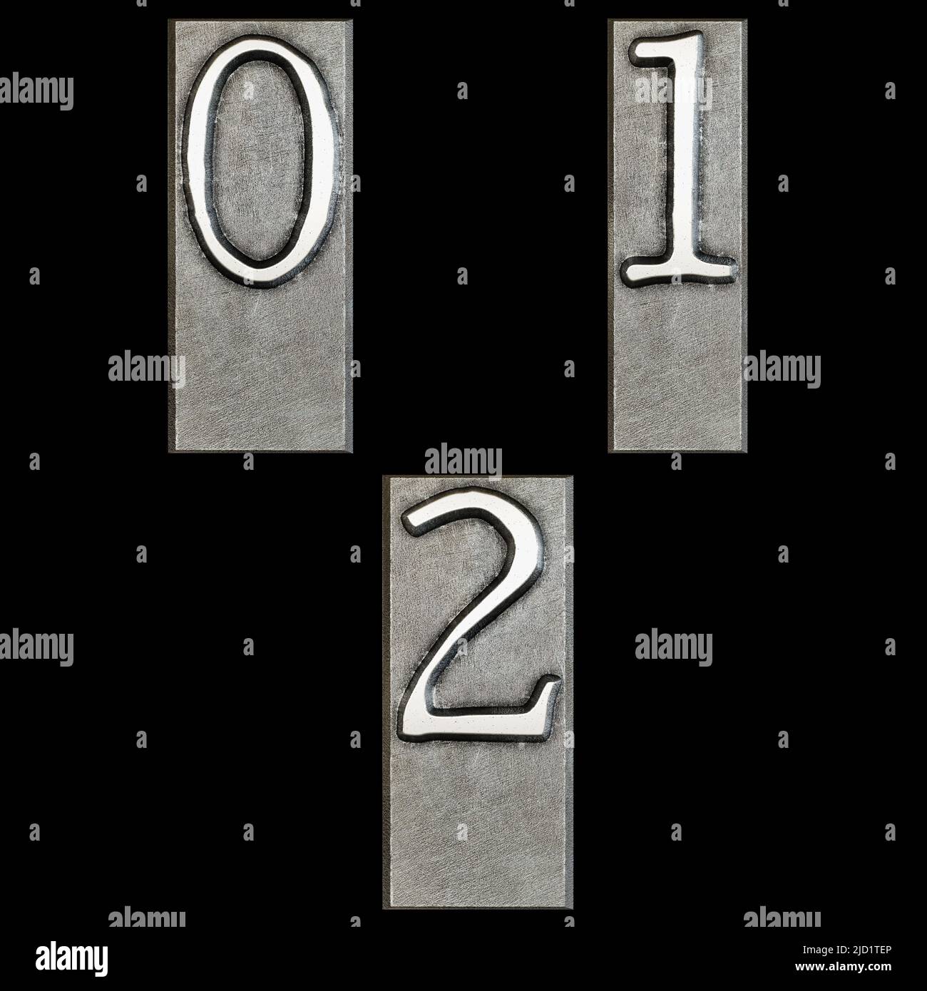 3D rendering of metal typewriter print head alphabet - digits 0-2 Stock ...