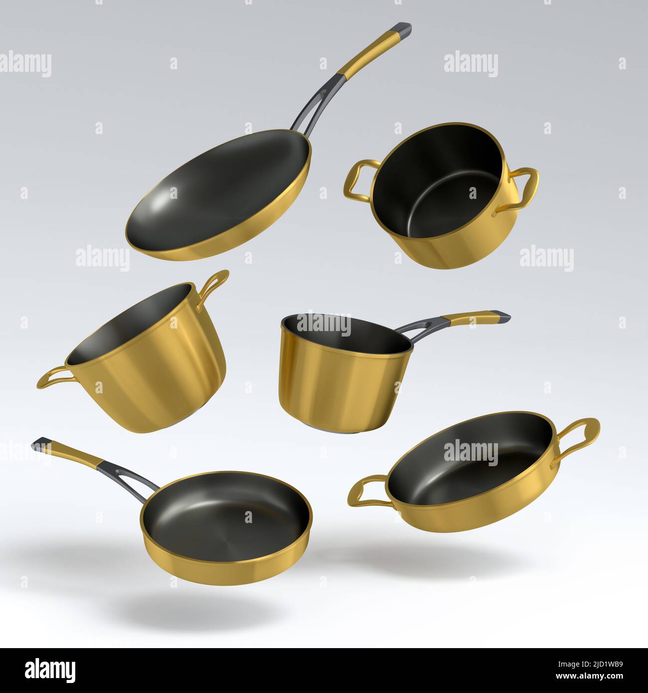 Set of flying stainless steel stewpot, frying pan and chrome plated ...