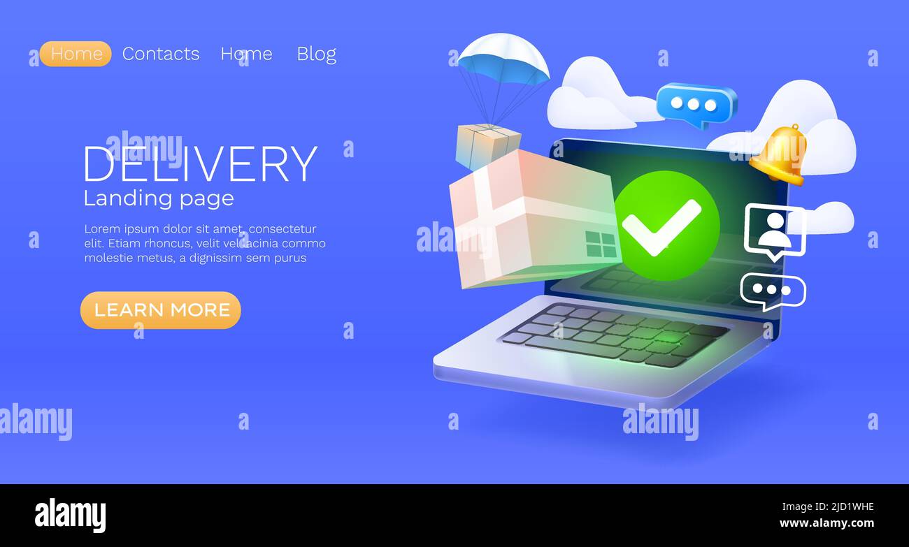 Landing page laptop global Delivery banner message. Vector illustration ...