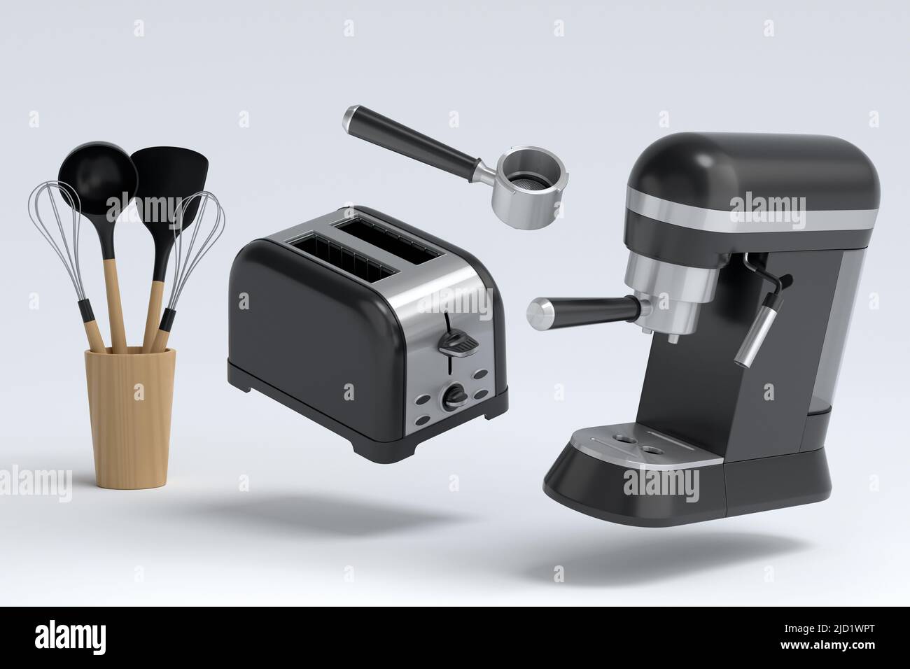 Espresso coffee machine with horn and toaster for preparing breakfast ...
