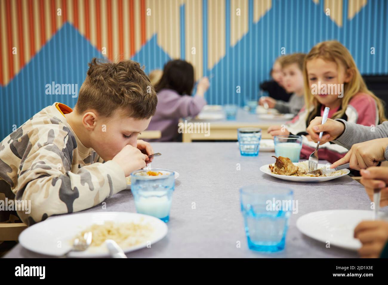 Children having lunch in cafeteria Stock Photo - Alamy