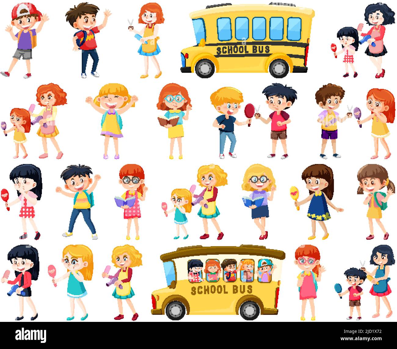 Set of cute school kids cartoon characters illustration Stock Vector ...