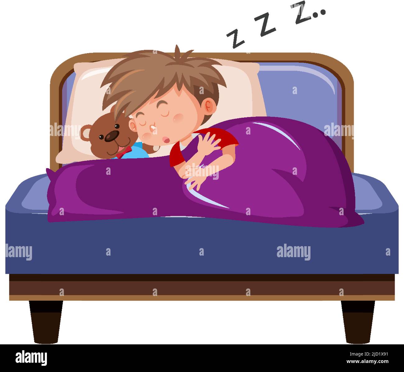 Boy asleep with teddy bear illustration Stock Vector Images - Alamy