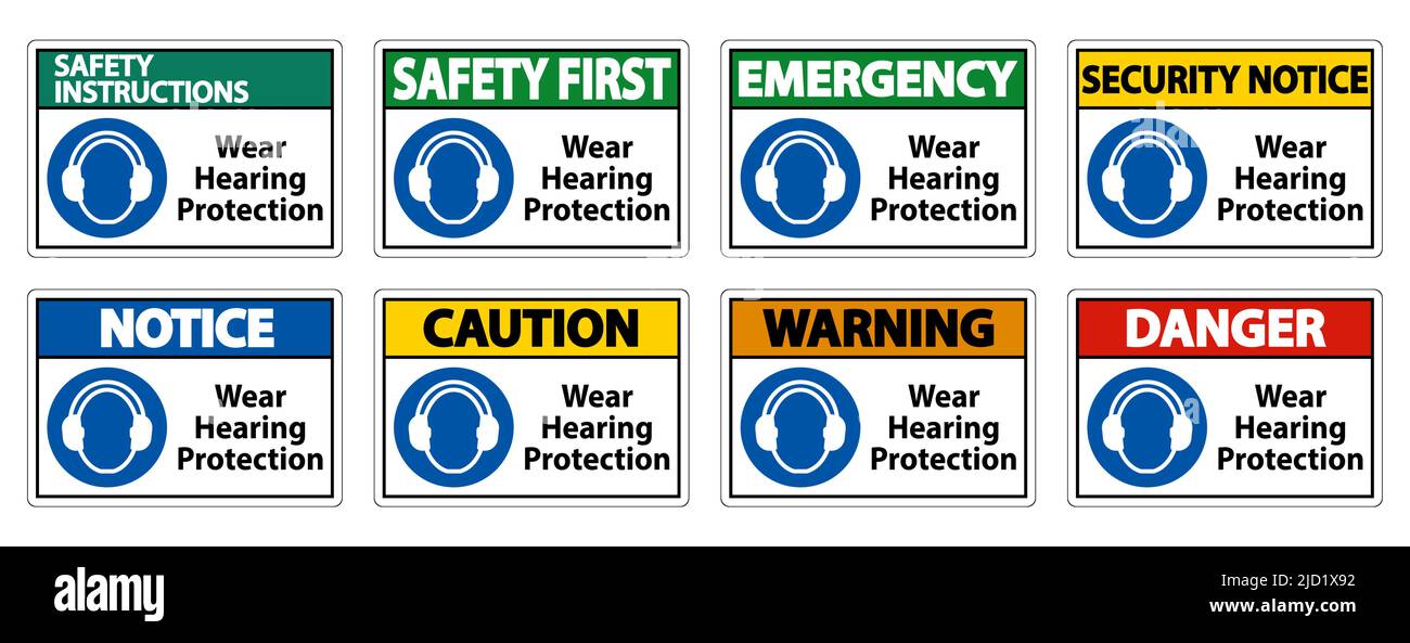Wear hearing protection sign on white background Stock Vector Image ...