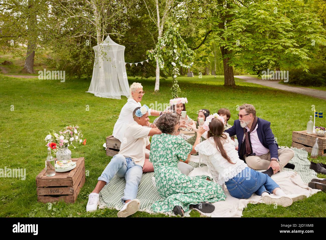 Family raising toast at picnic Stock Photo - Alamy