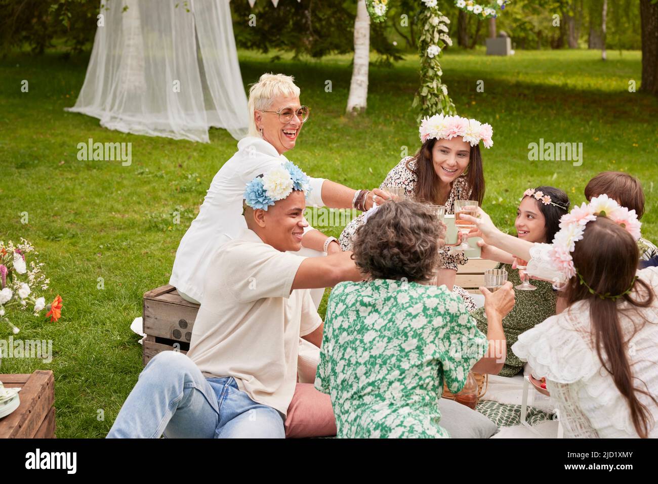 Family raising toast at picnic Stock Photo - Alamy