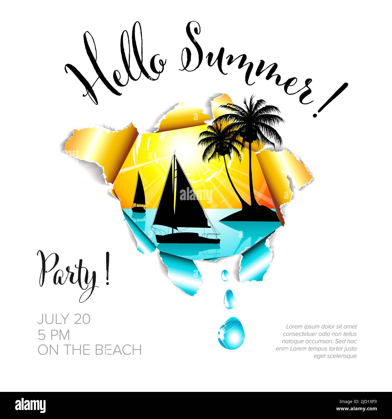 Hello Summer! Summer party banner flyer header poster template with ...