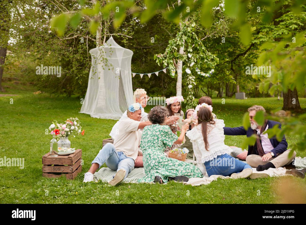 Family raising toast at picnic Stock Photo - Alamy
