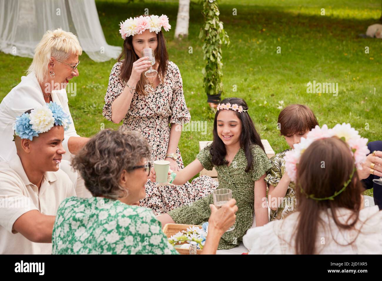 Family raising toast at picnic Stock Photo - Alamy