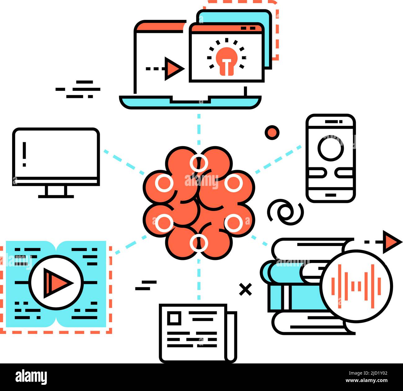 Studying concept. Video seminar and book stacks. Smart learning Stock ...