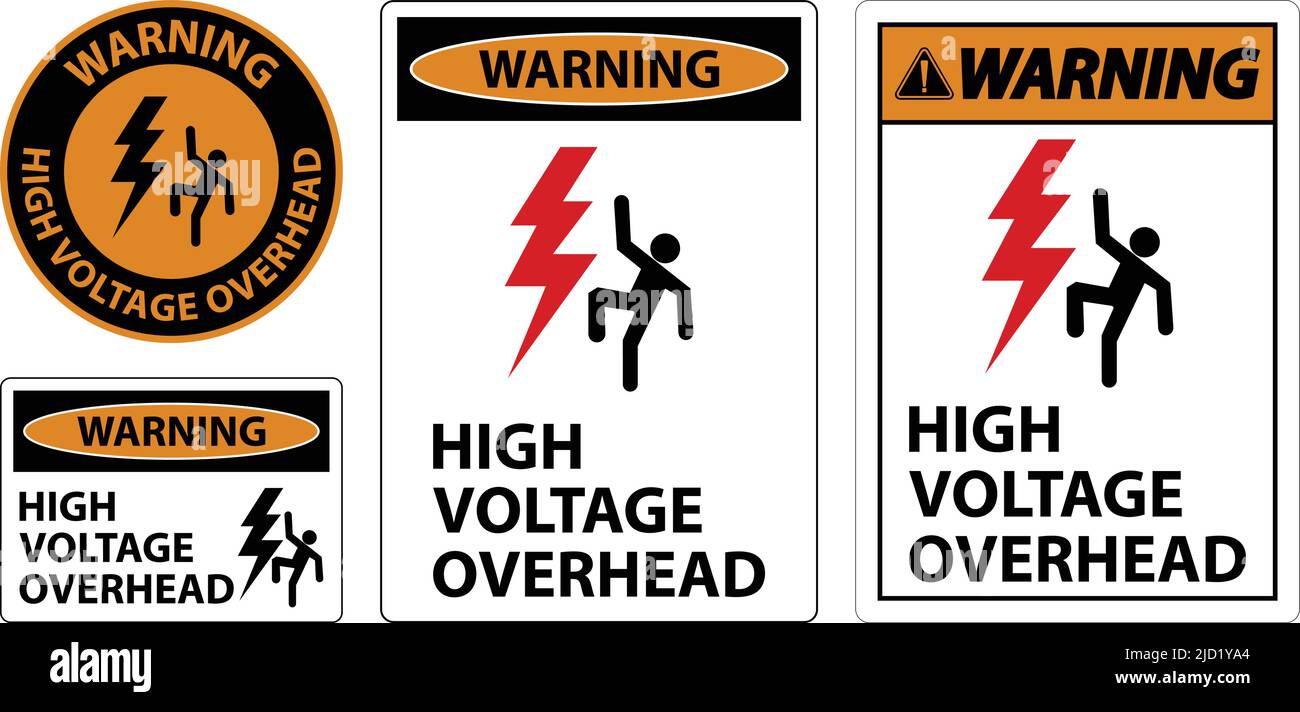 Warning High Voltage Overhead Sign On White Background Stock Vector ...