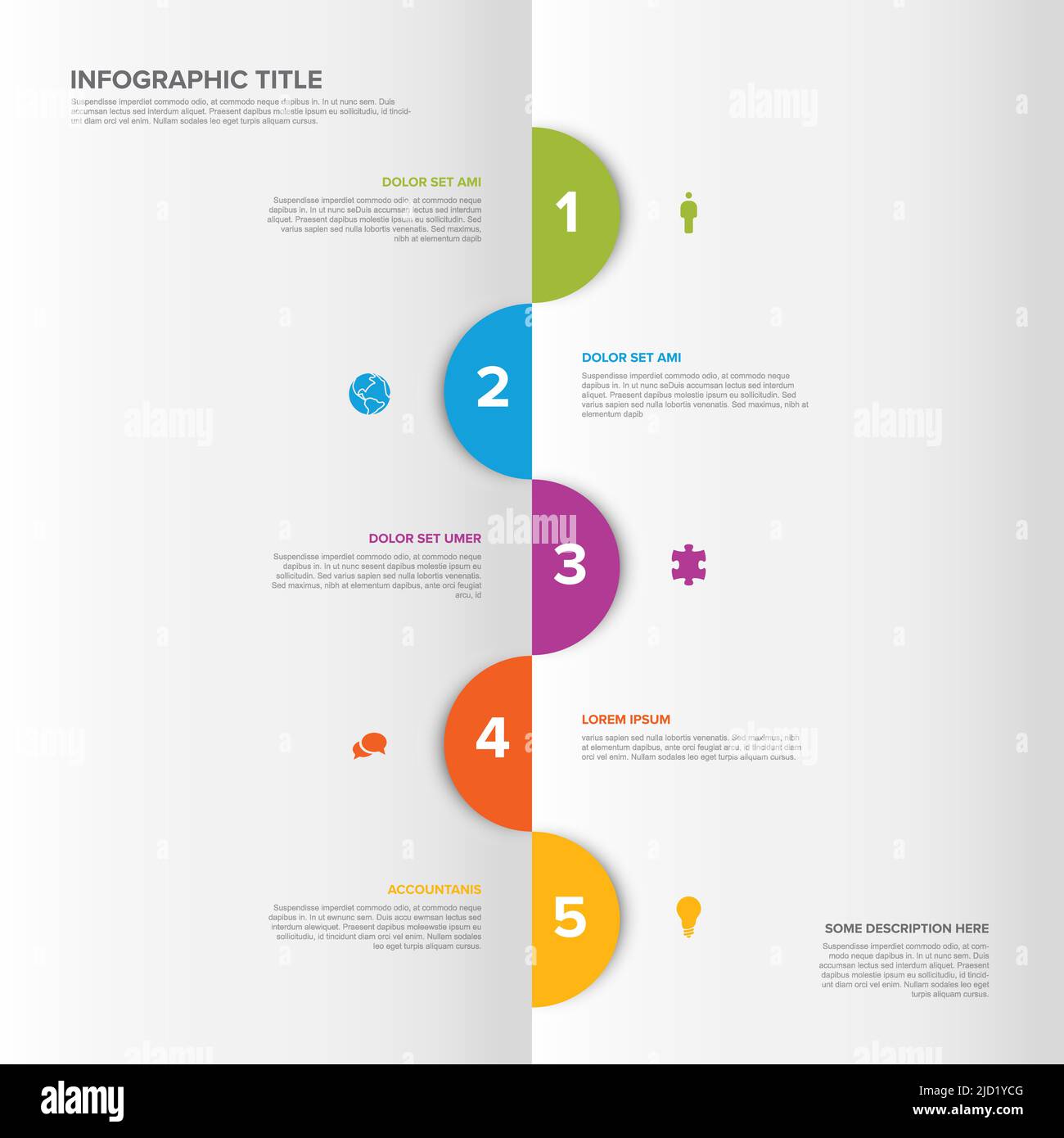 Vector vertical process progress template diagram schema with five ...