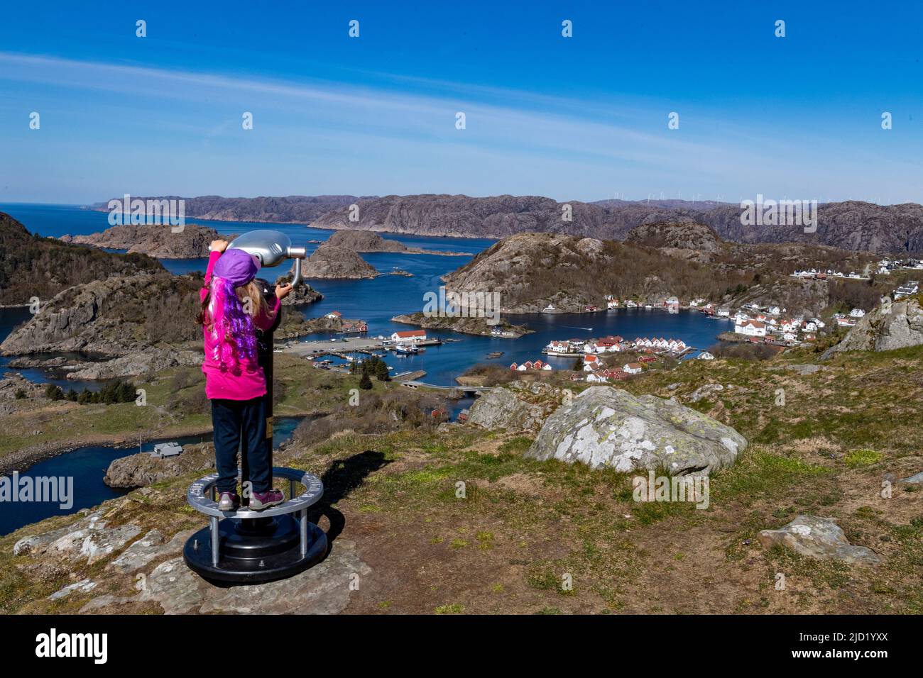 Overview of Kirkehamn, a village at the island of Hidra (Agder, Norway ...