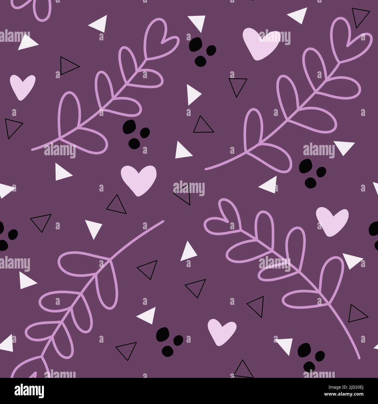 Simple floral seamless leaves and hearts and triangle pattern for ...