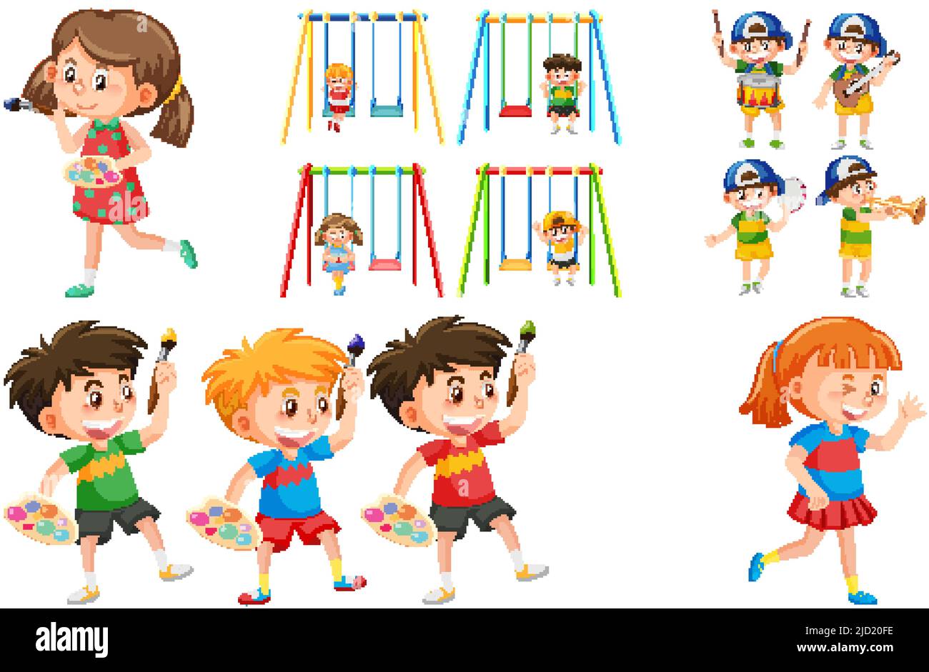 Set of children doing different activities illustration Stock Vector ...
