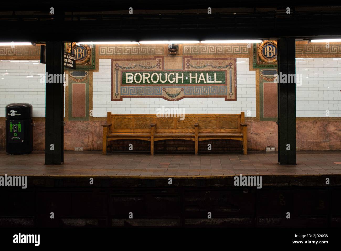 New York City, New York, USA - July 28, 2019: Empty Borough Hall subway ...