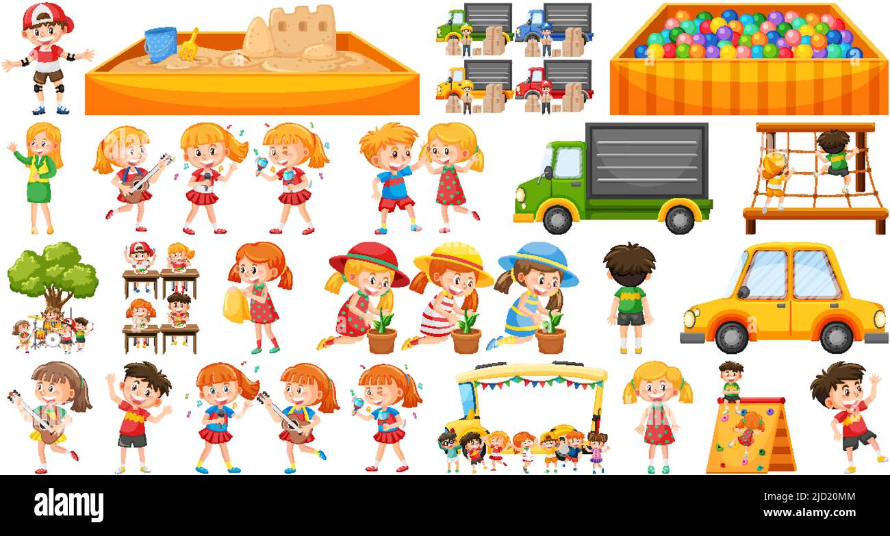 Set of children doing different activities illustration Stock Vector ...