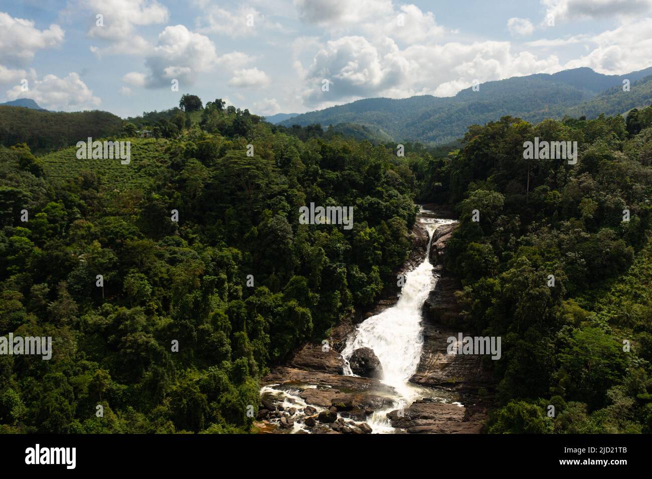 Beautiful waterfall in the rainforest. Bopath Falls in the tropical ...