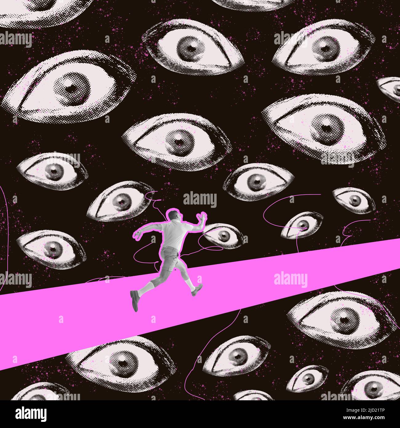 Contemporary art collage. Conceptual image. Man running forward ...