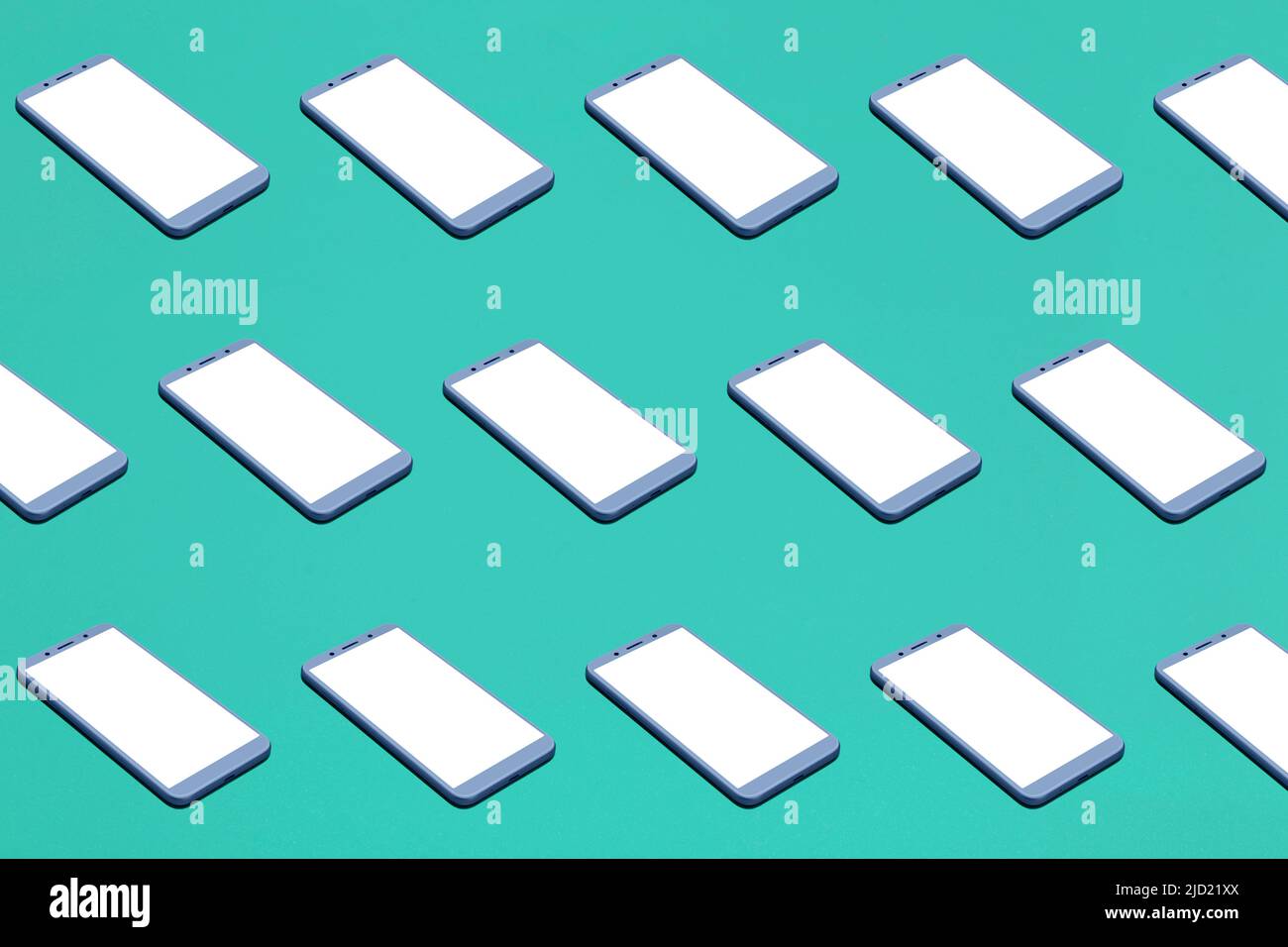 pattern with blank smart phones on light blue surface Stock Photo - Alamy