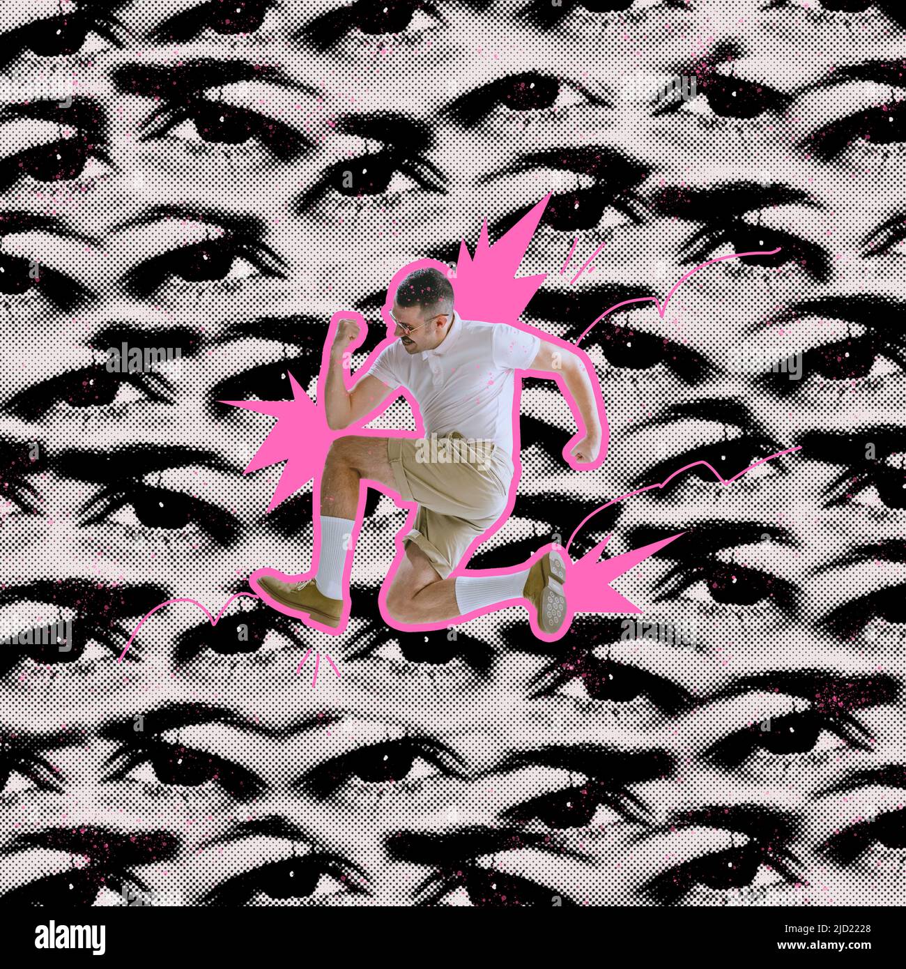 Contemporary art collage. Conceptual artwork with man surrounded by ...