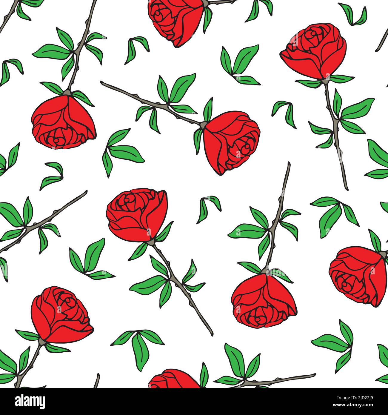 Seamless vector pattern with red roses on white background. Simple ...
