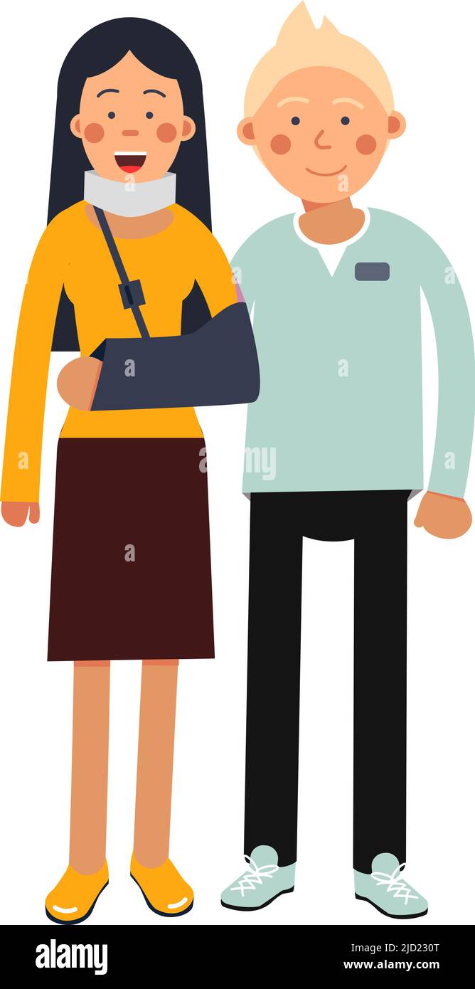 Disabled woman rehabilitation. Man helping injured person Stock Vector ...