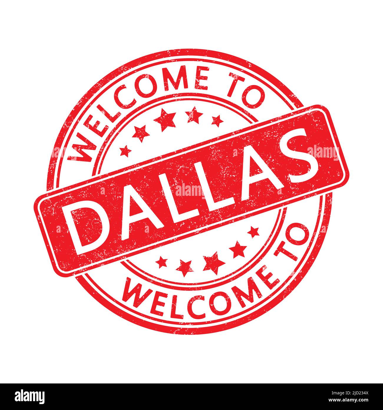 Welcome to Dallas. Impression of a round stamp with a scuff. Flat style ...